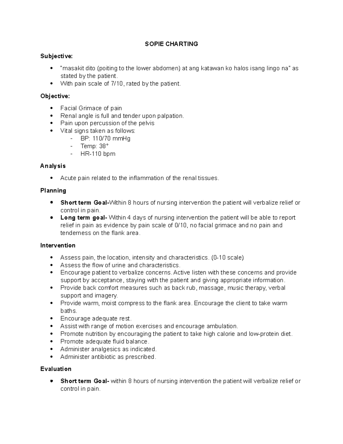 NCP, Sopie, DRUG Study, Independent NI - SOPIE CHARTING Subjective ...