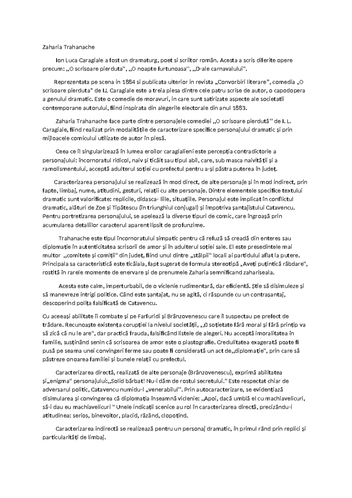 O scrisoare pierdută - Zaharia Trahanache - Zaharia Trahanache Ion Luca ...