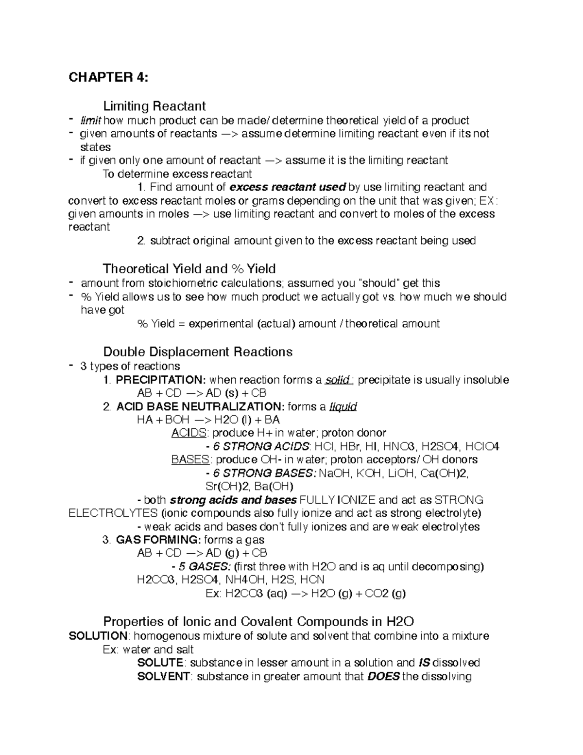 CHEM EXAM 2 - lecture notes on Ch 4 and 7 - CHAPTER 4: Limiting ...
