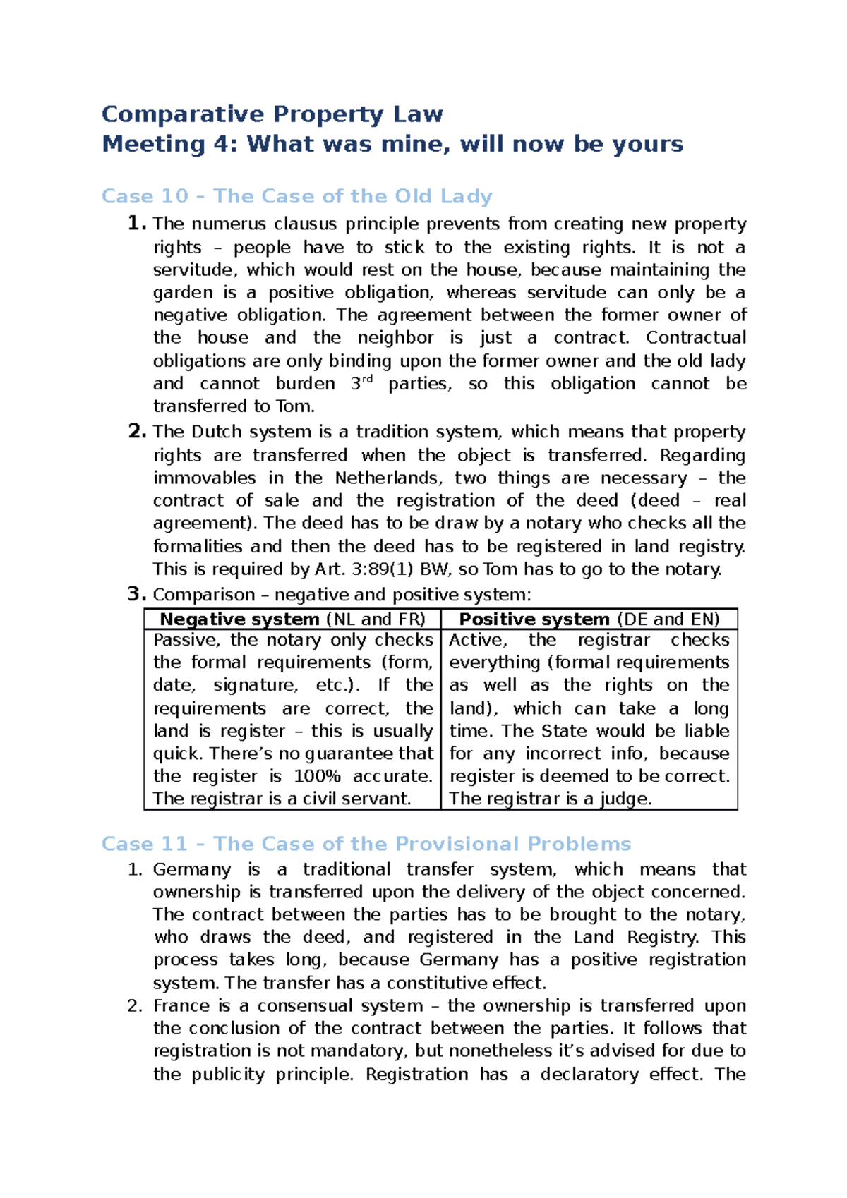 Meeting 4 - Comparative Property Law Meeting 4: What was mine, will now ...