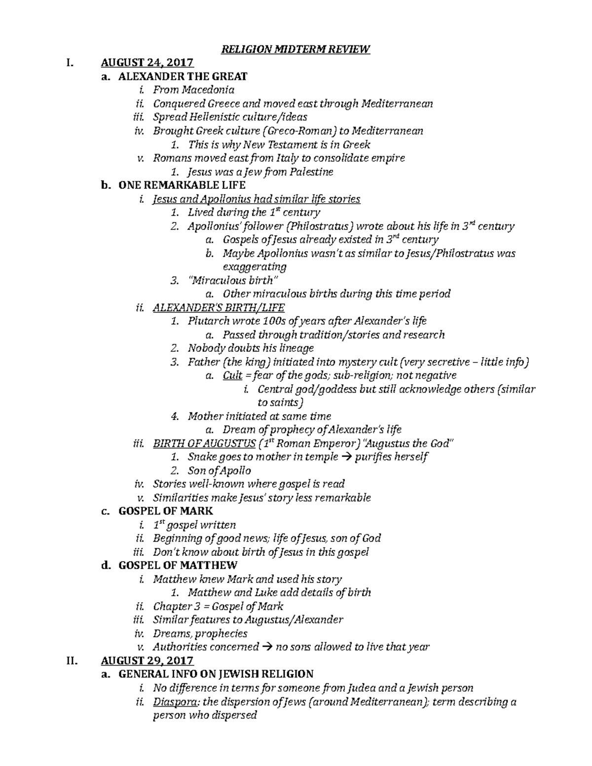 2017-Understanding Religion-Midterm Review - RELIGION MIDTERM REVIEW I ...