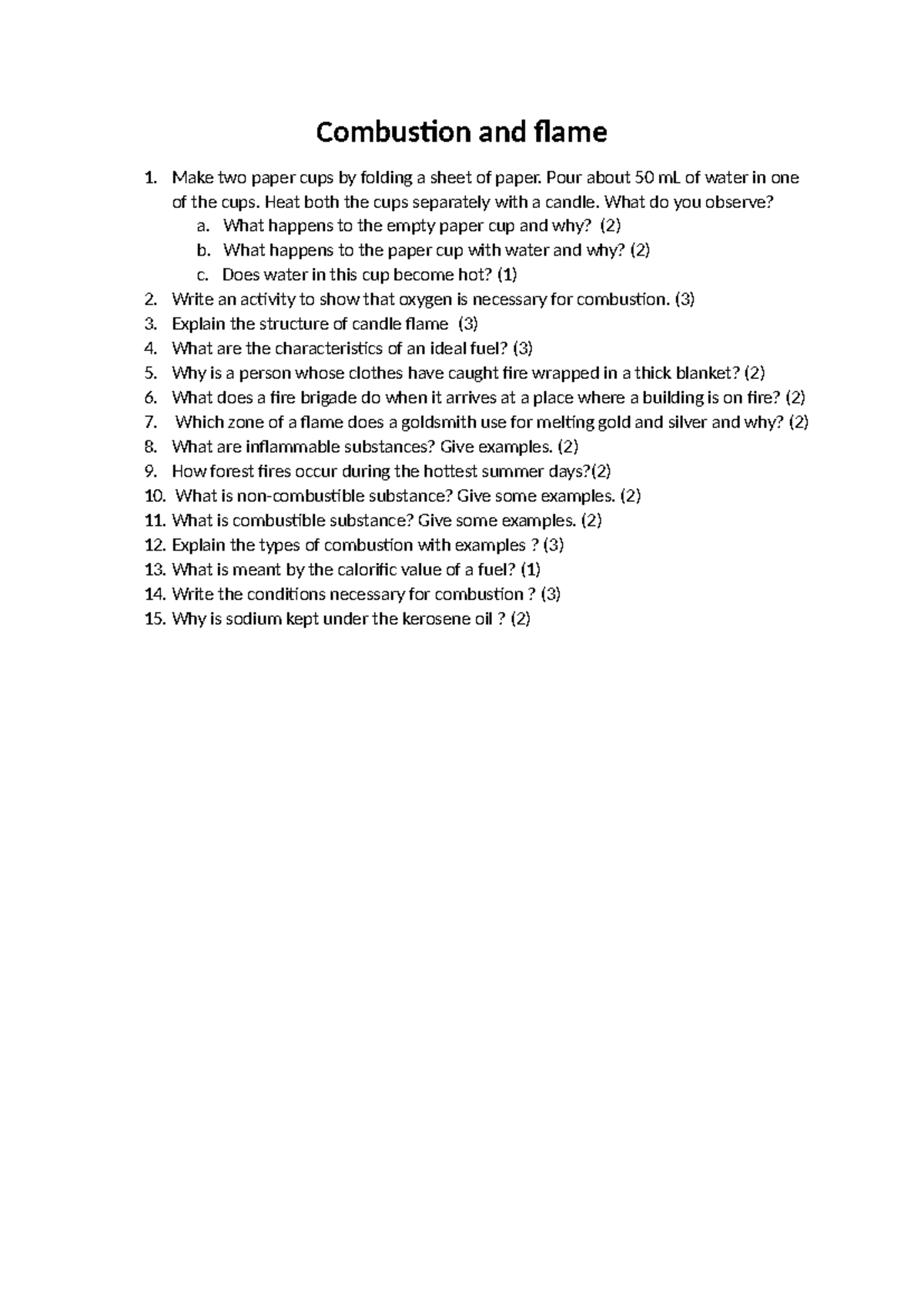 Combustion nd flame test - Combustion and flame 1. Make two paper cups ...
