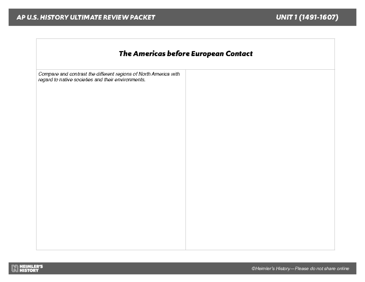 Unit 1 Guided Notes Blank - AP U. HISTORY ULTIMATE REVIEW PACKET UNIT 1 ...