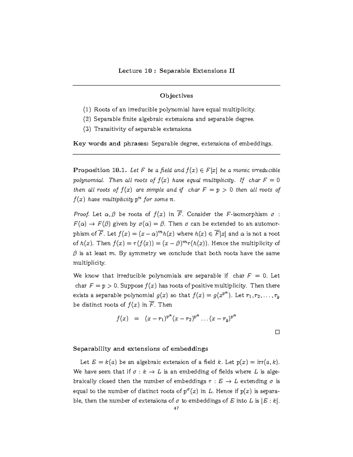 Separable Extensions II - Mathematics -I - AMU - Studocu