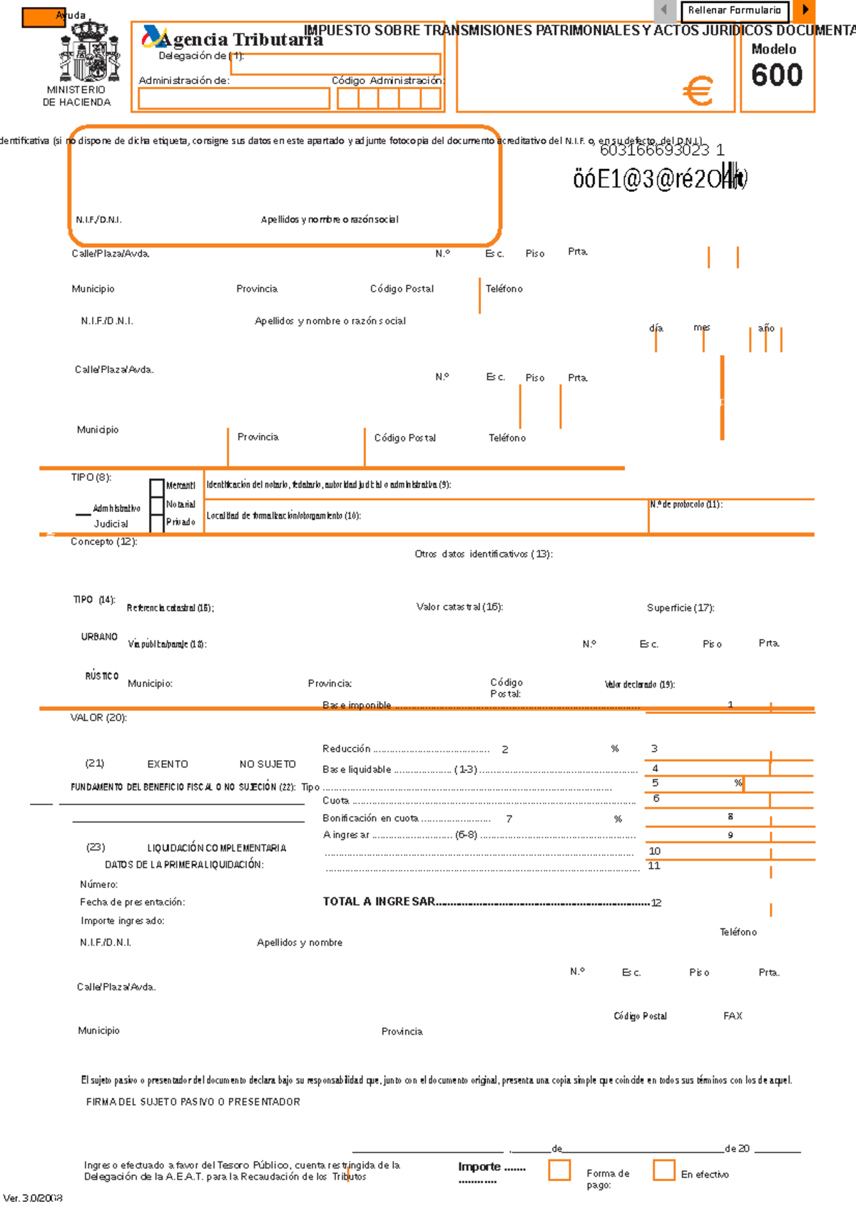 Mod600e - modelo 600 - Ver. 3/ Ayuda Agencia Tributaria Delegación de ...