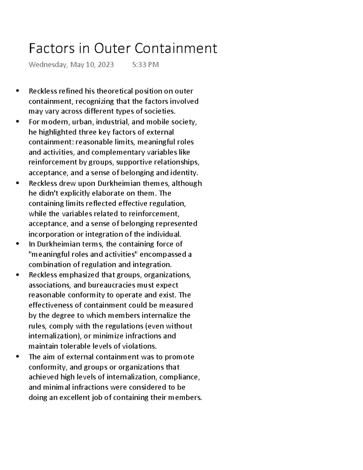 Factors in Outer Containment - Reckless refined his theoretical ...