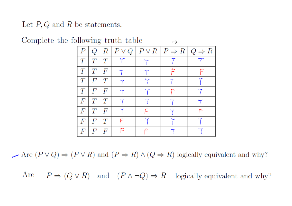 MA1100-Lsn01-20230816 - Let P, Q and R be statements. Complete the following truth table P IQR ...