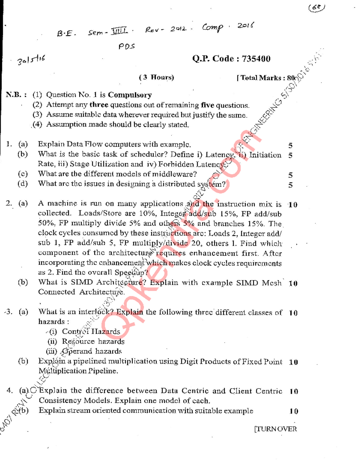 PDS SEM8 Cbsgs Computer ENGG MAY16 - Computer Engineering - Qpkendra Qpkendra - Studocu