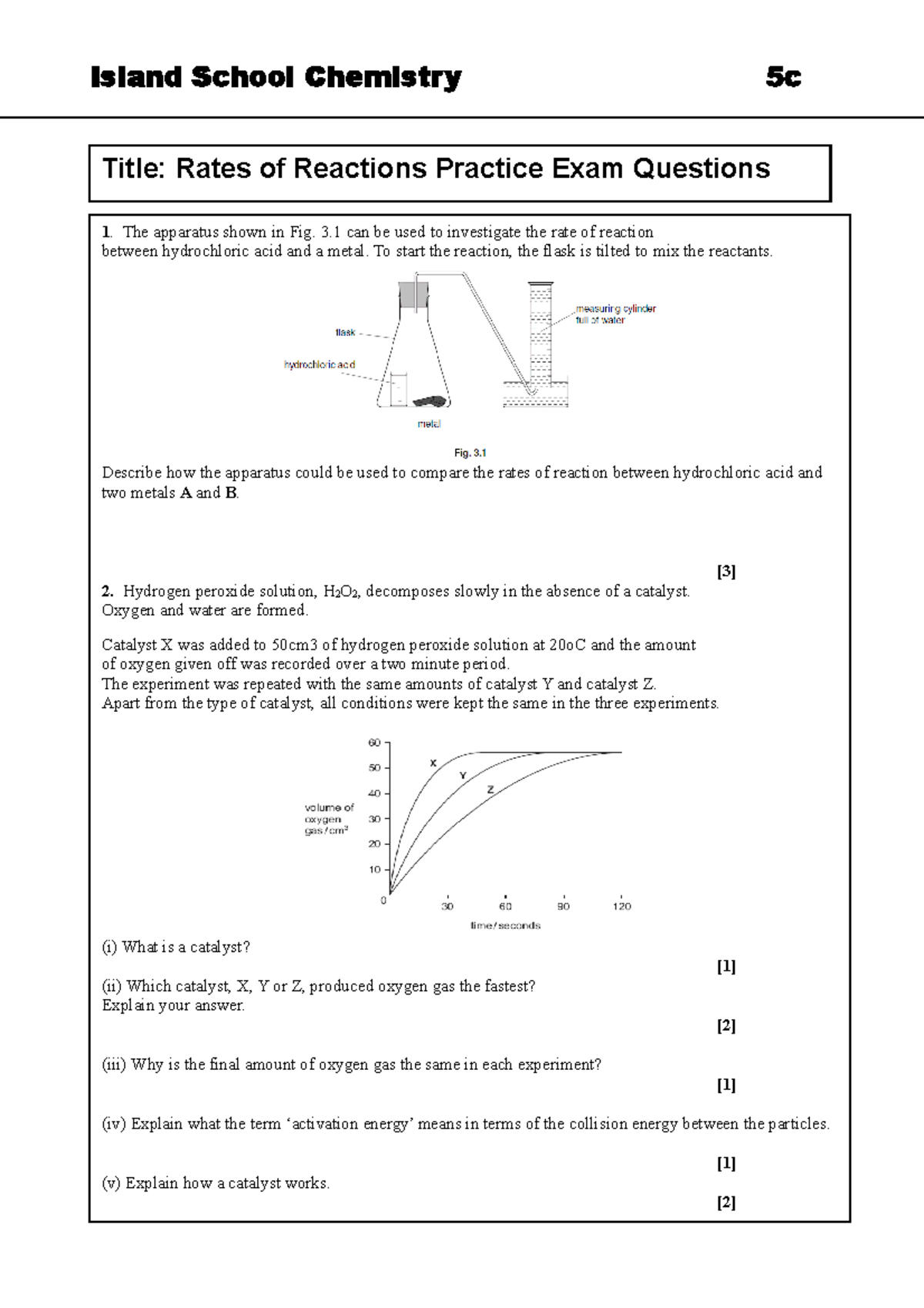 5c Rates practice exam questions - Island School Chemistry 5c Title ...