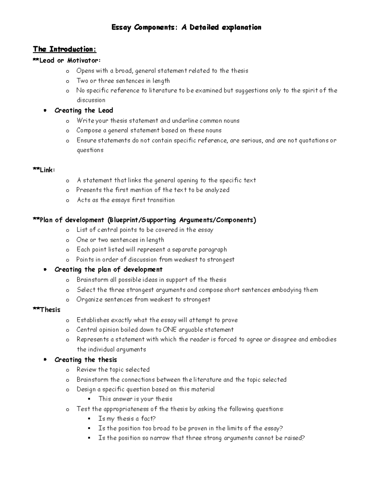 Essay components - Grade: 79 - Essay Components: A Detailed explanation ...