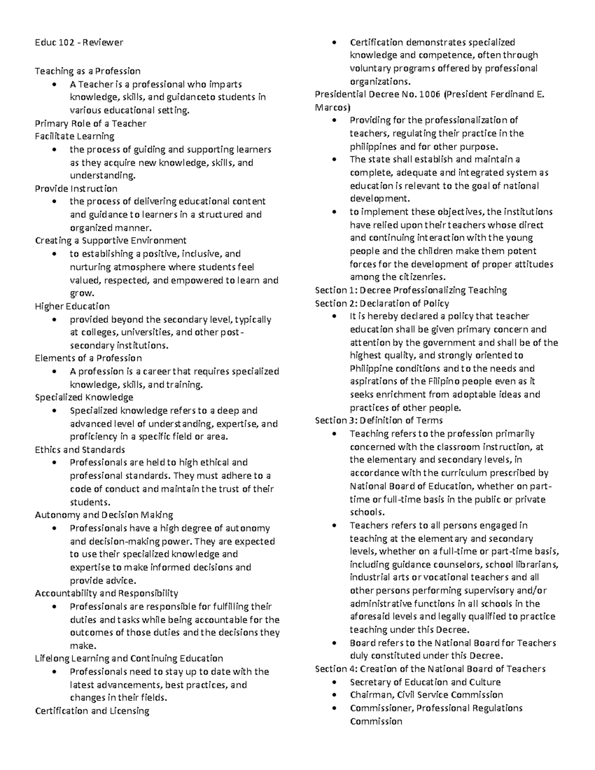 Educ 102 - Educ 102 Reviewer - Educ 102 - Reviewer Teaching as a ...