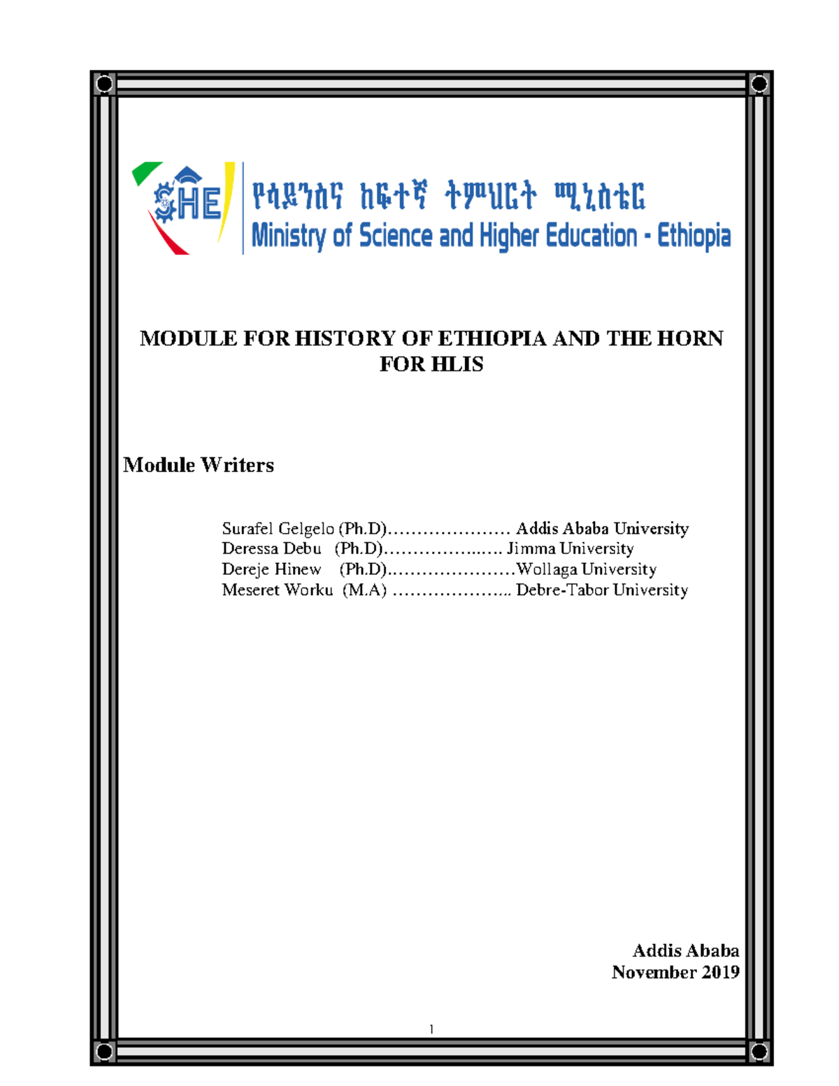 [Old] History of Ethiopia and the Horn - MODULE FOR HISTORY OF ETHIOPIA ...