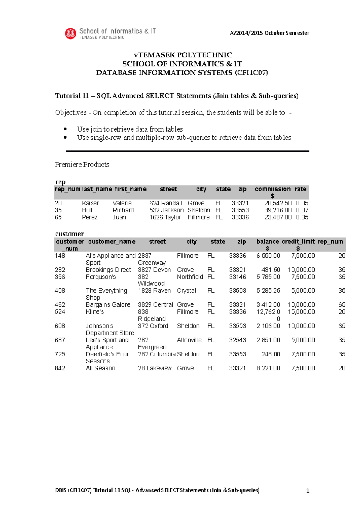 SQL Advanced SELECT Statements (Join tables) - Studocu