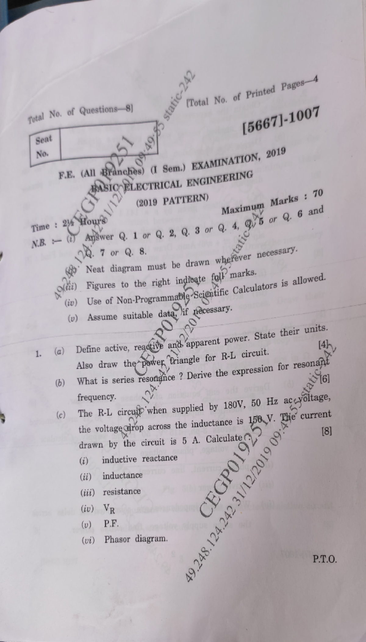 BEE Solution NOV19 - Total No. of Questions-8) lTotal No. of Printed ...
