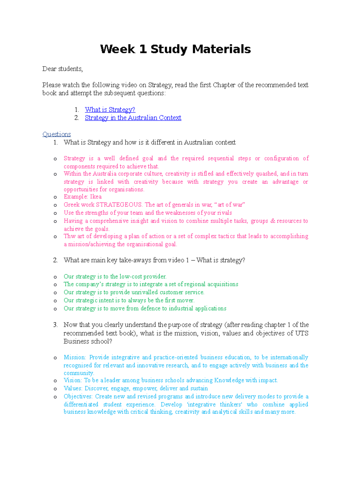 Week 1 Study Materials - week 1 notes - Week 1 Study Materials Dear ...