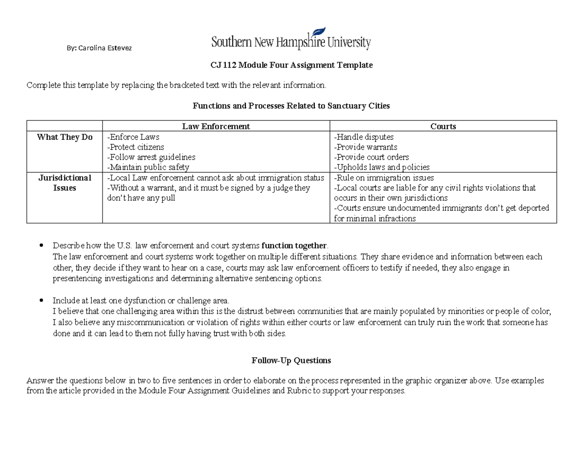CJ 112 Mod 4 Assignment - By: Carolina Estevez CJ 112 Module Four Assignment Template Complete ...