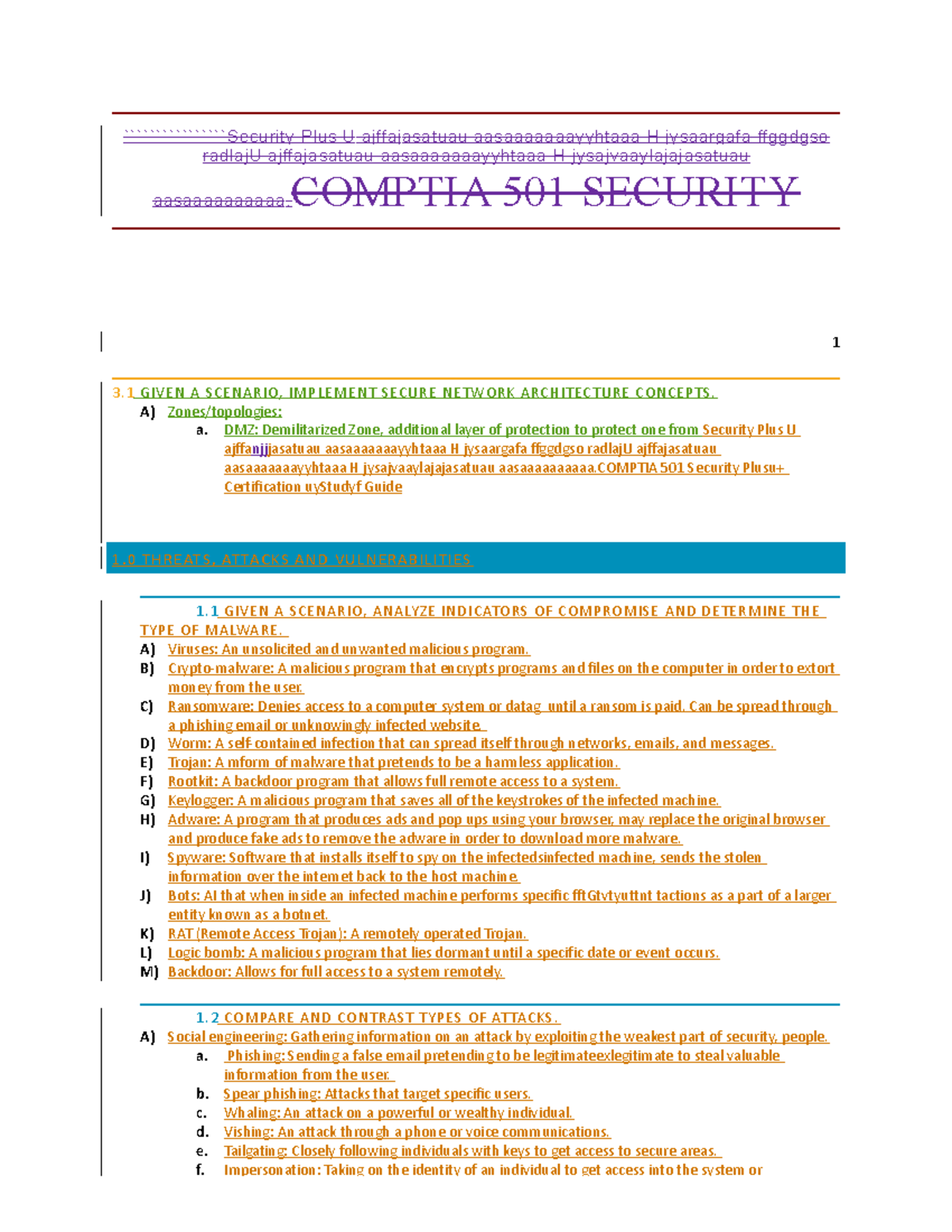 Comptia 501 Sec+ Study Guide - ````````````````Security Plus U ...
