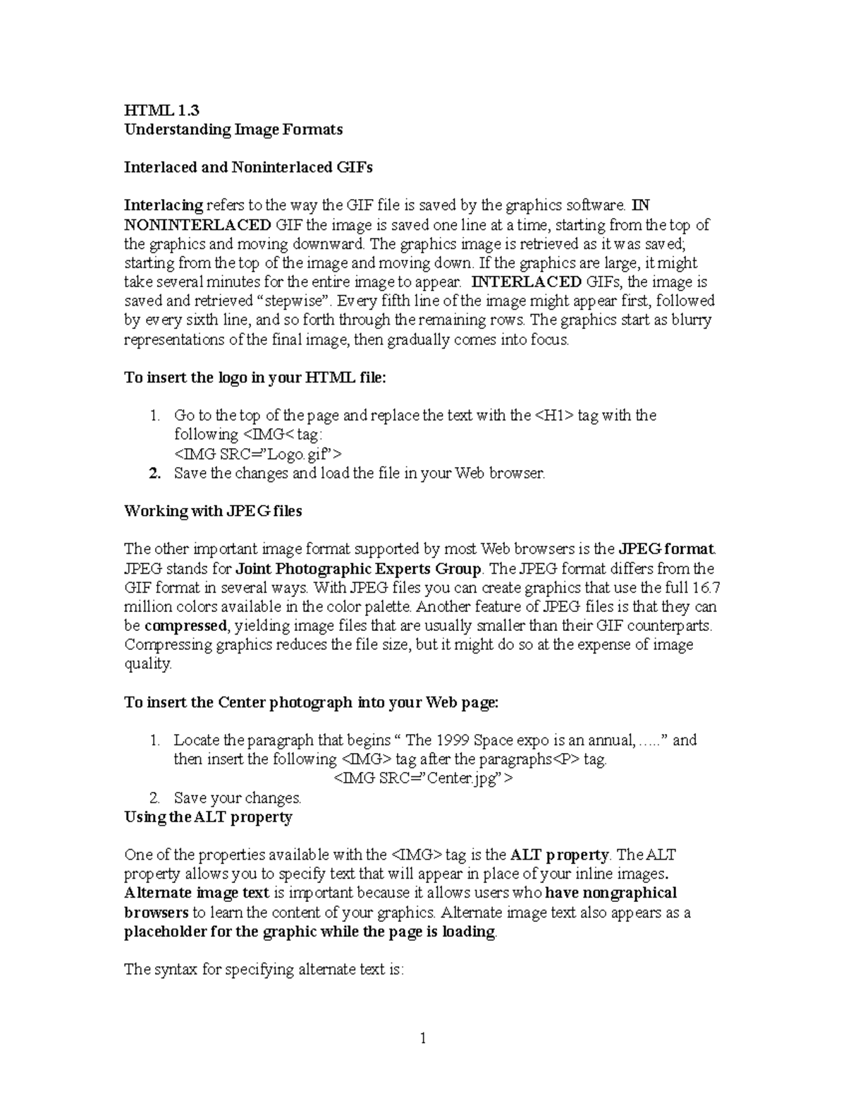 HTML Activity notes 1 - HTML 1. Understanding Image Formats Interlaced ...