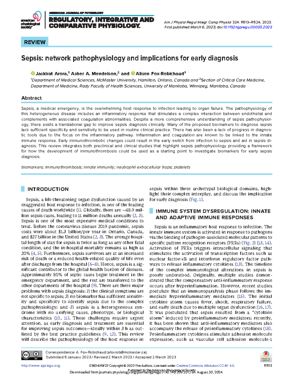 Sepsis - REVIEW Sepsis: network pathophysiology and implications for ...