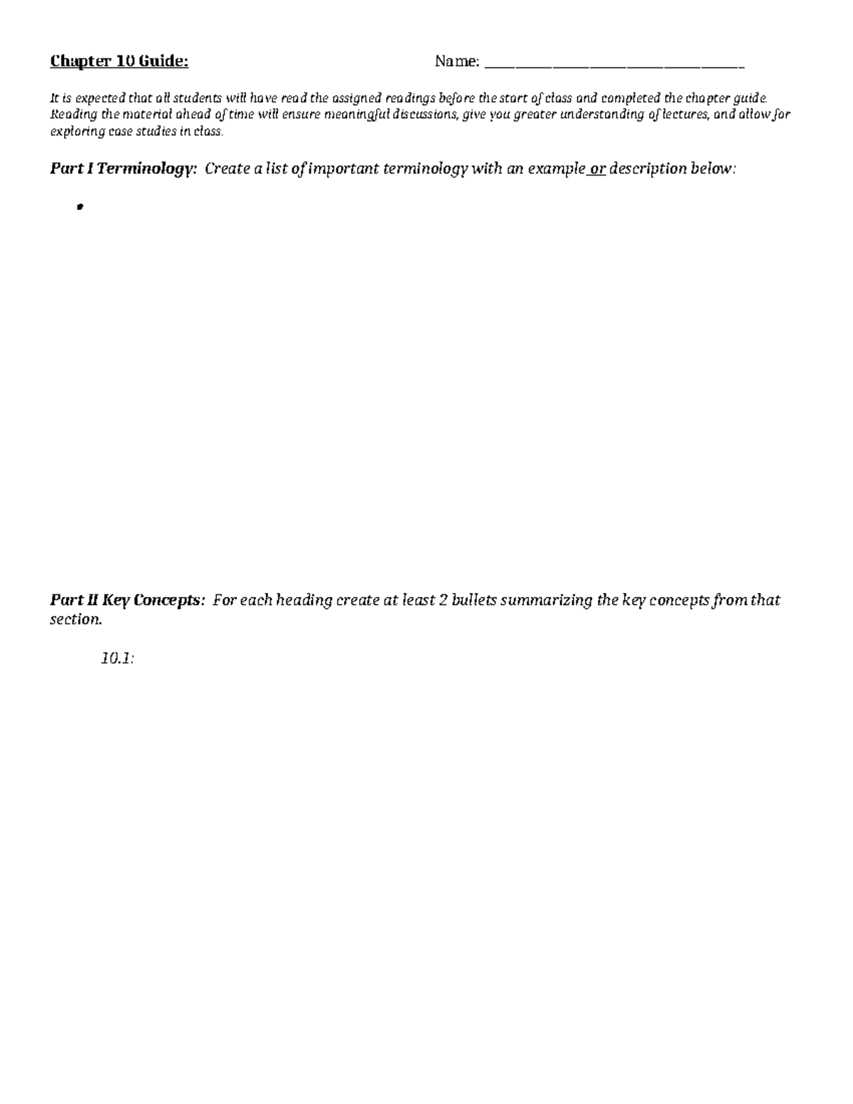 Bio 320 Chapter 10 Guide - Chapter 10 Guide: Name