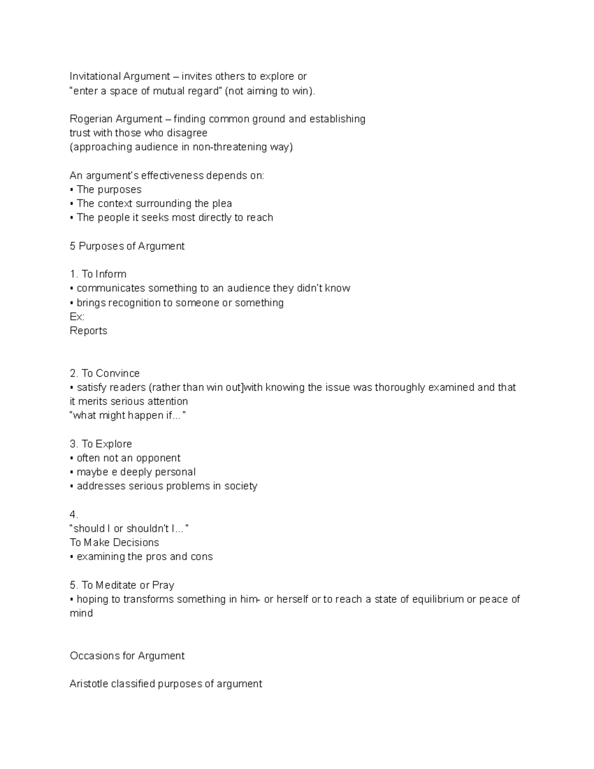 Chapter 1 notes - Everything’s An Argument - Invitational Argument ...