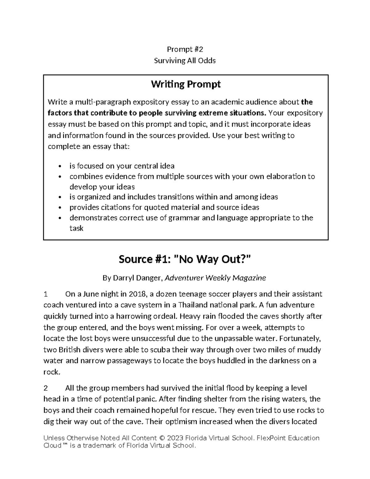 Prompt 2 text set survival - Prompt Surviving All Odds Source #1: "No ...