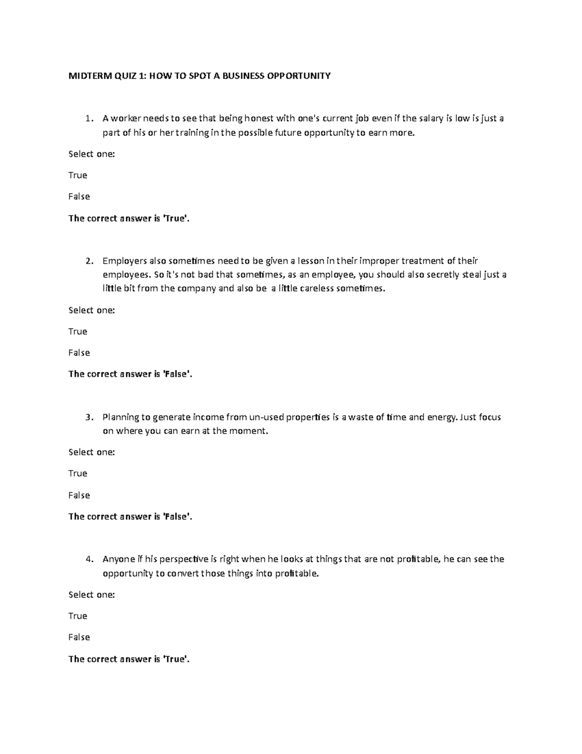 Midterm QUIZ 1-HOW TO SPOT A Business Opportunity - MIDTERM QUIZ 1: HOW TO SPOT A BUSINESS - Studocu