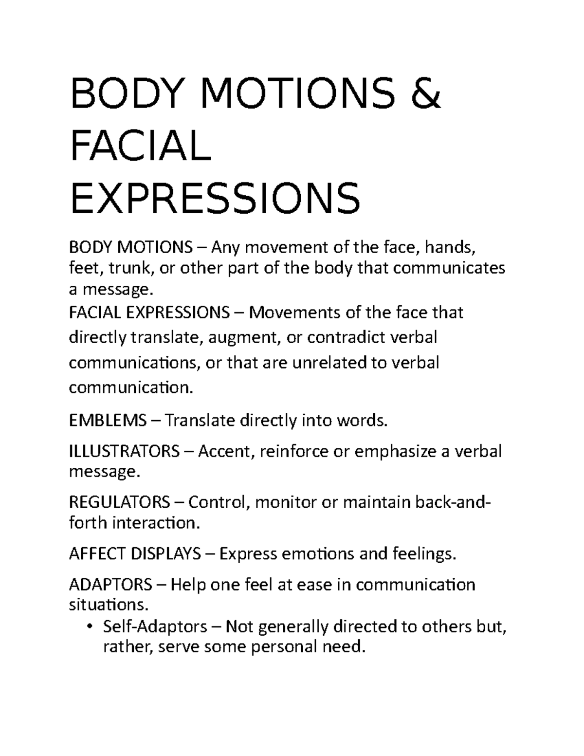 Facial Expressions AND Space & Distance - BODY MOTIONS FACIAL ...