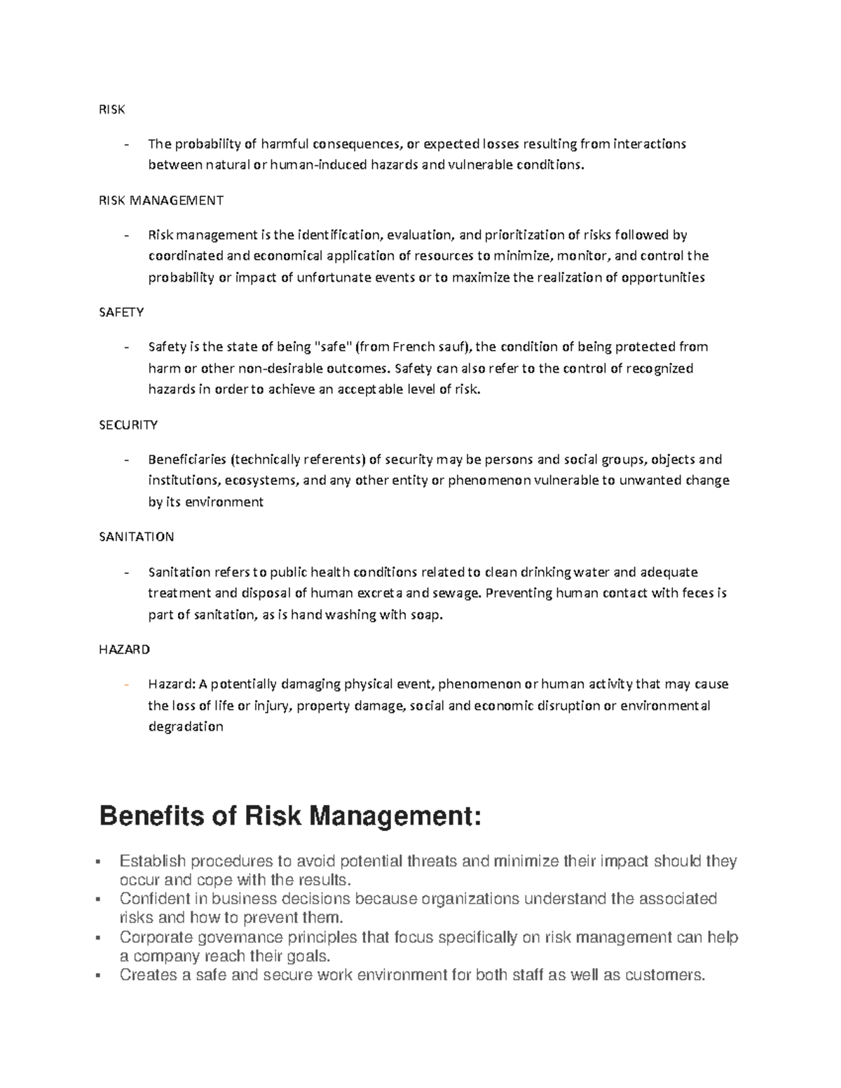Studocu - Introduction and Definition of Risk Management - RISK - The ...