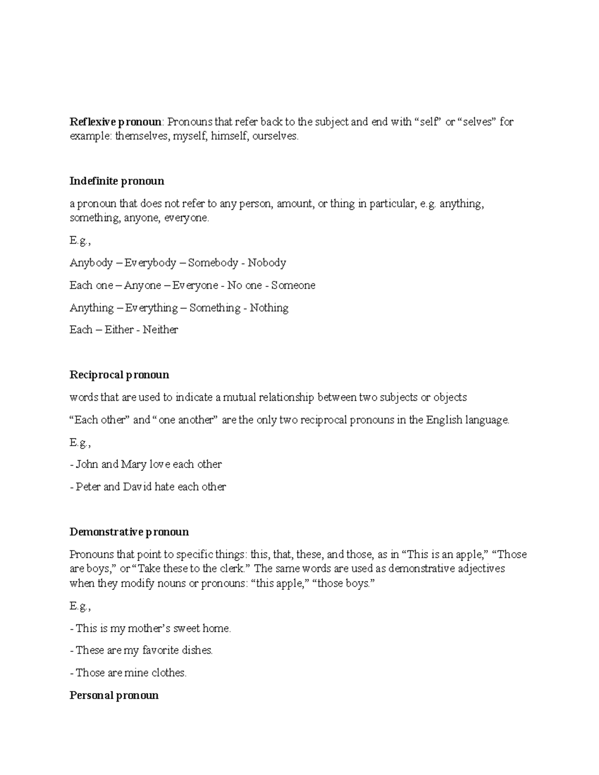 English Sentence Analysis - Reflexive pronoun: Pronouns that refer back ...