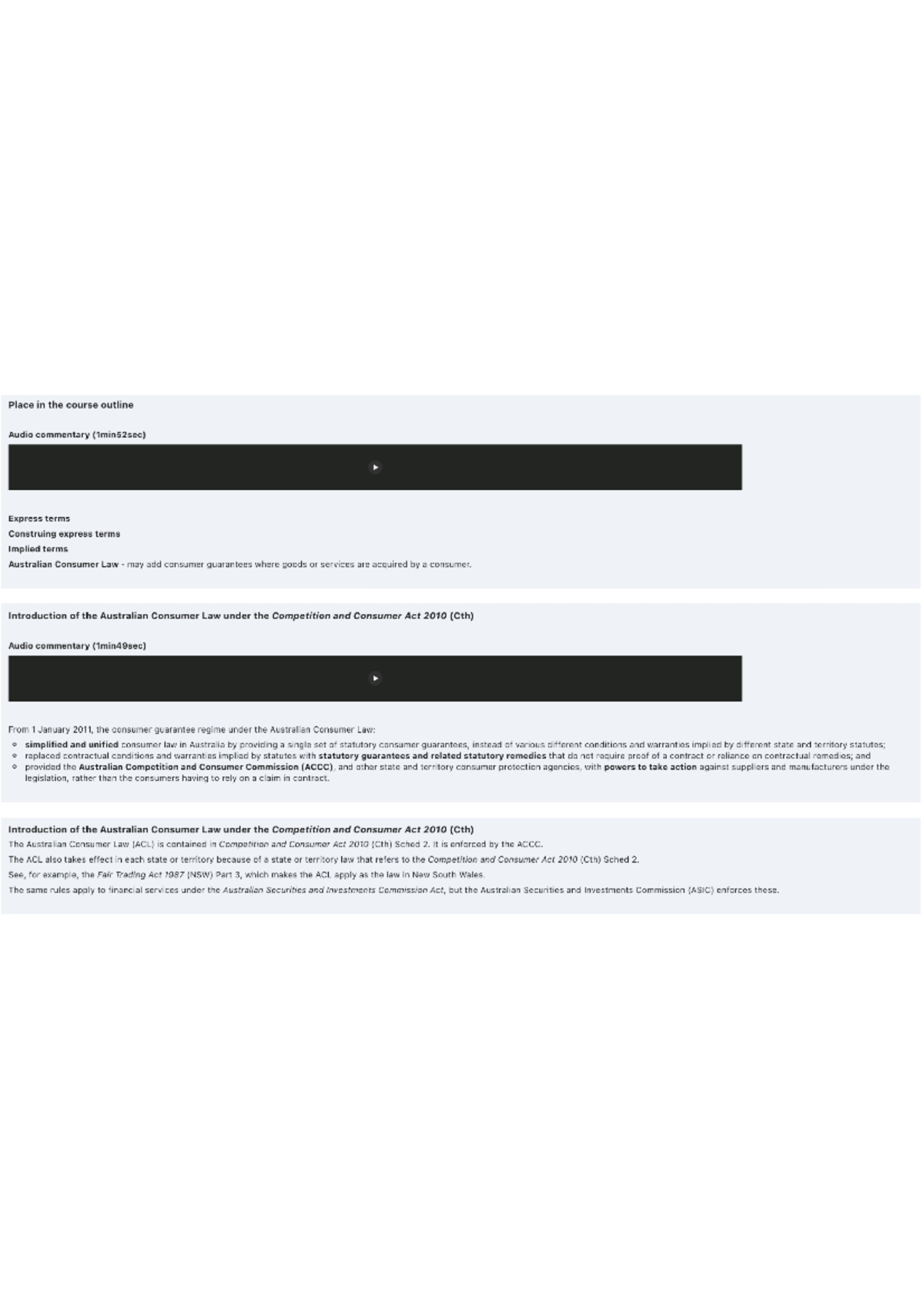 Module-2 (A Consumer LAW) - Place in thecourseoutline Audiocommentary ...