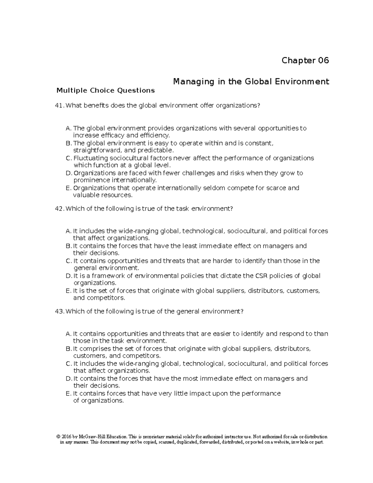 Ch06 - Test bank - Chapter 06 Managing in the Global Environment ...