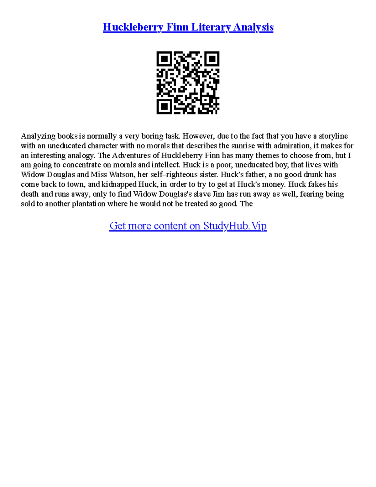 The Adventures Of Huckleberry Finn Analysis Essay - Huckleberry Finn ...