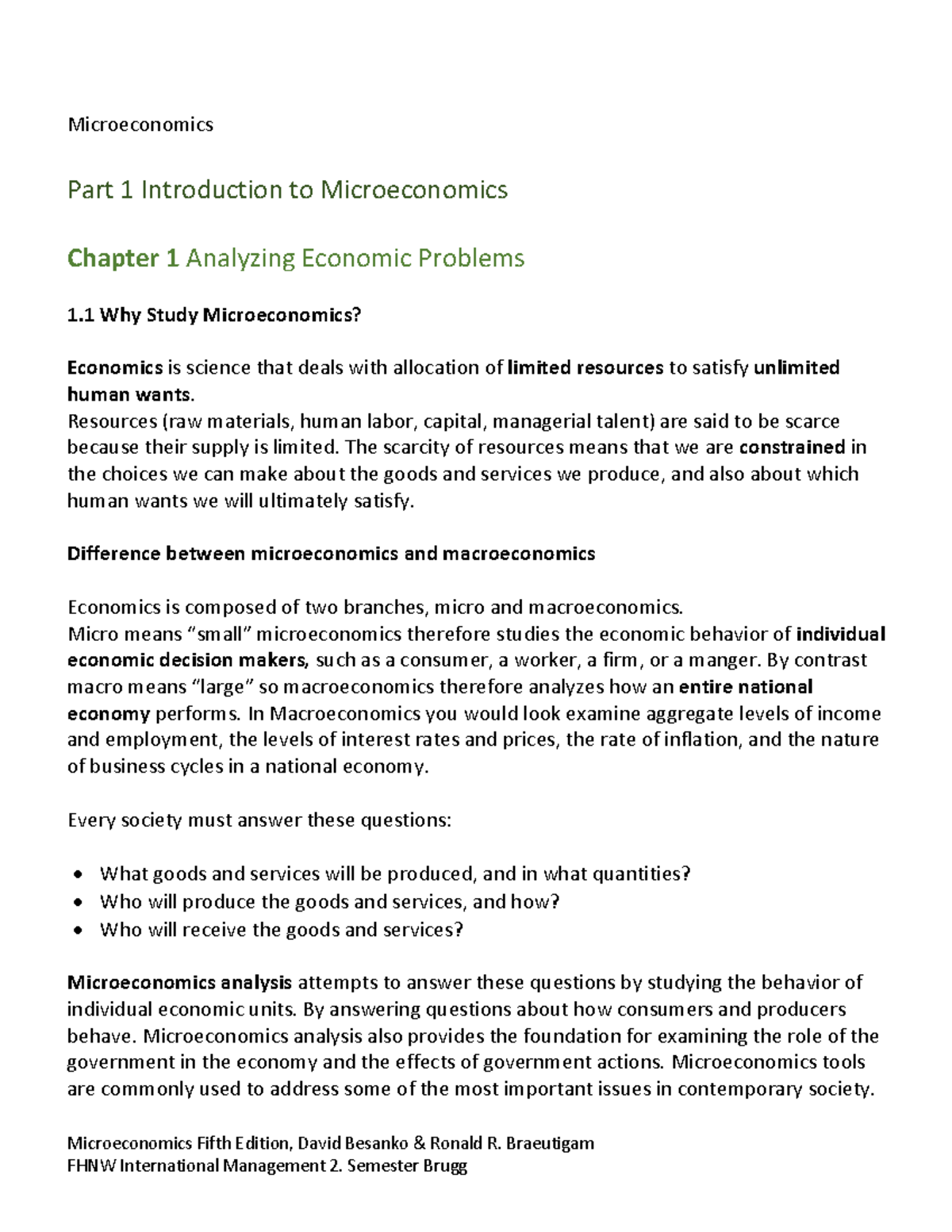 Microeconomics Summary - Microeconomics Part 1 Introduction to ...