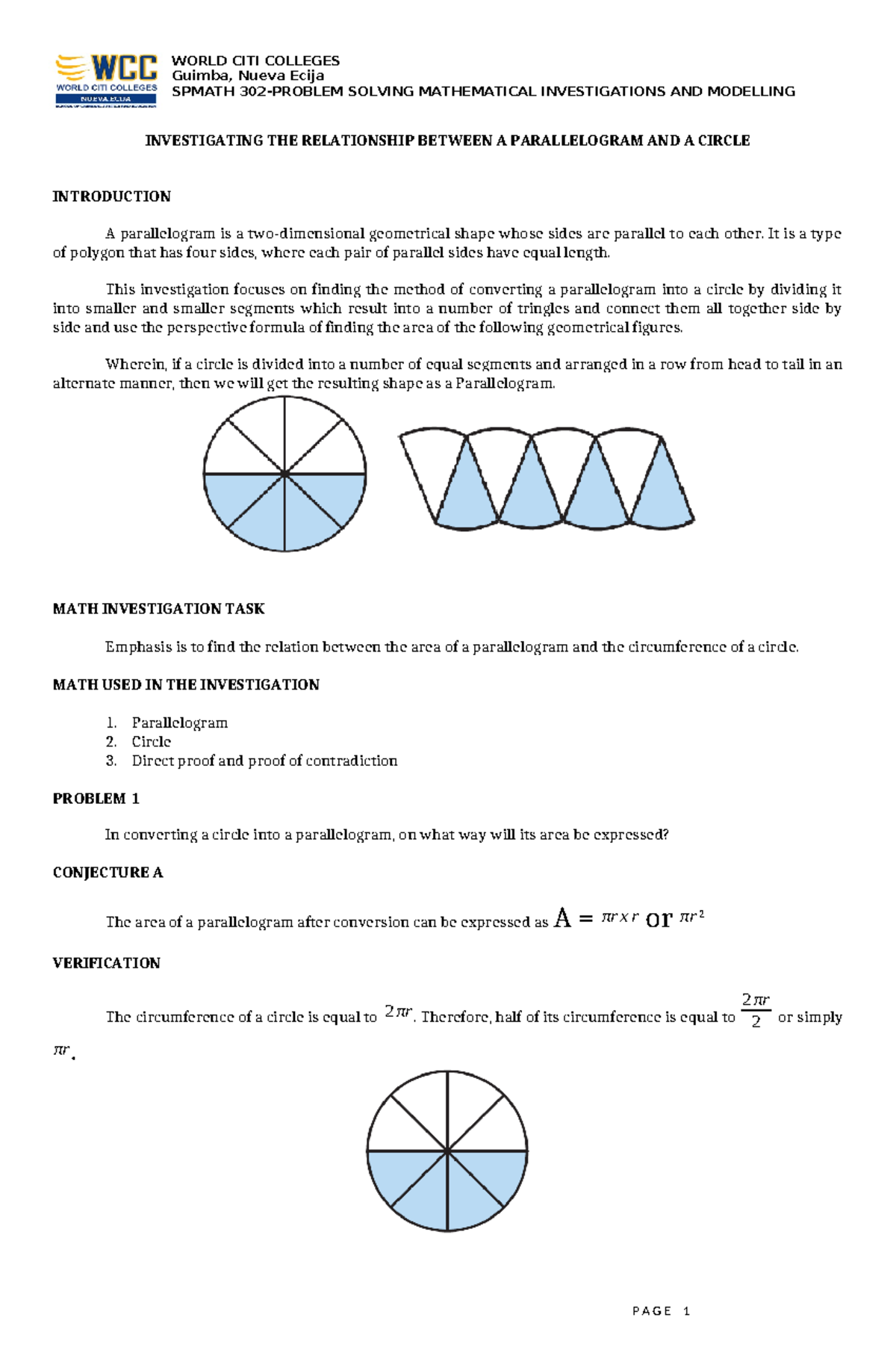 Mathematical-Investigation-2 - P A G E 1 WORLD CITI COLLEGES Guimba ...