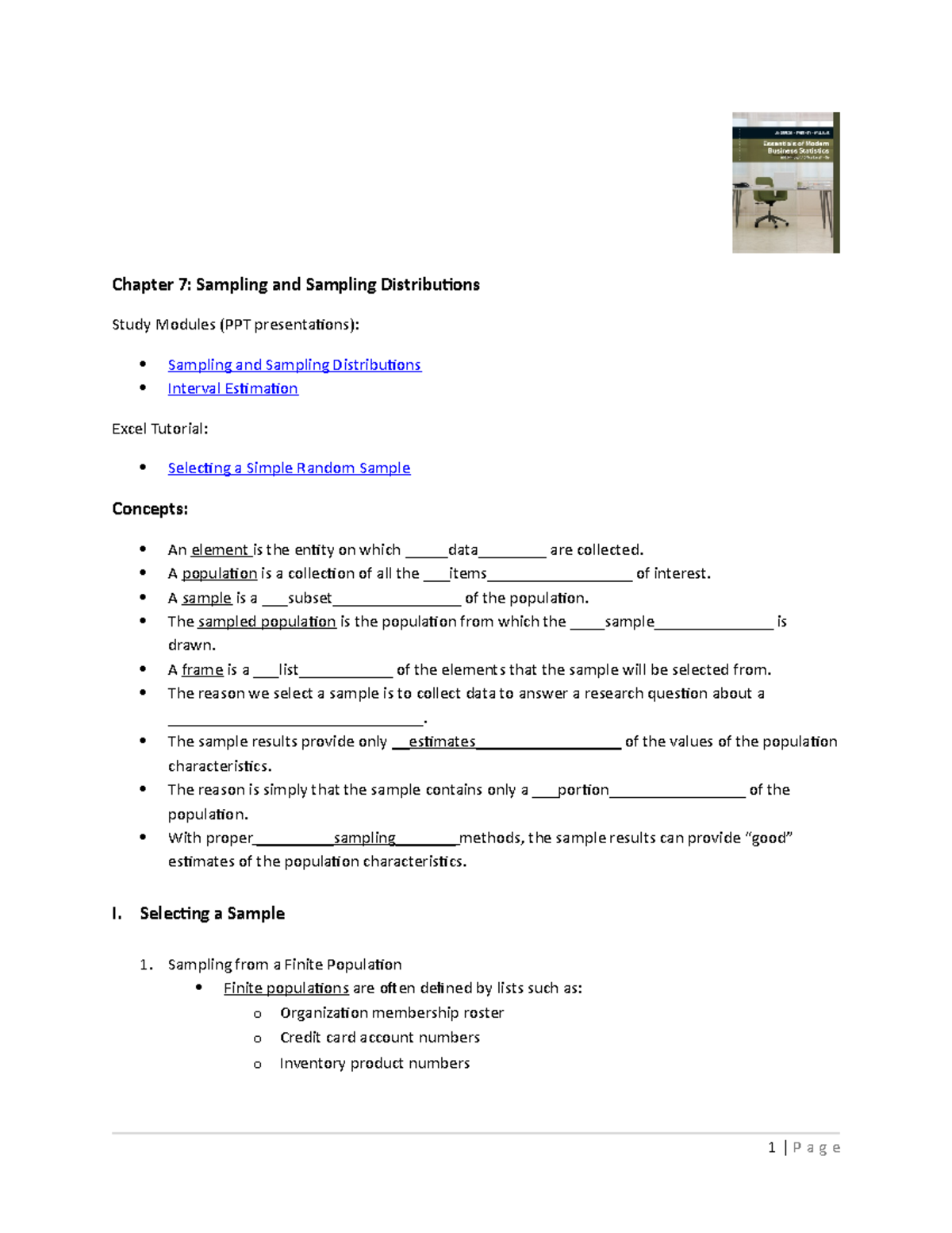 Ch7 Simpling Sampling Distributions Unfilled - Chapter 7: Sampling and ...