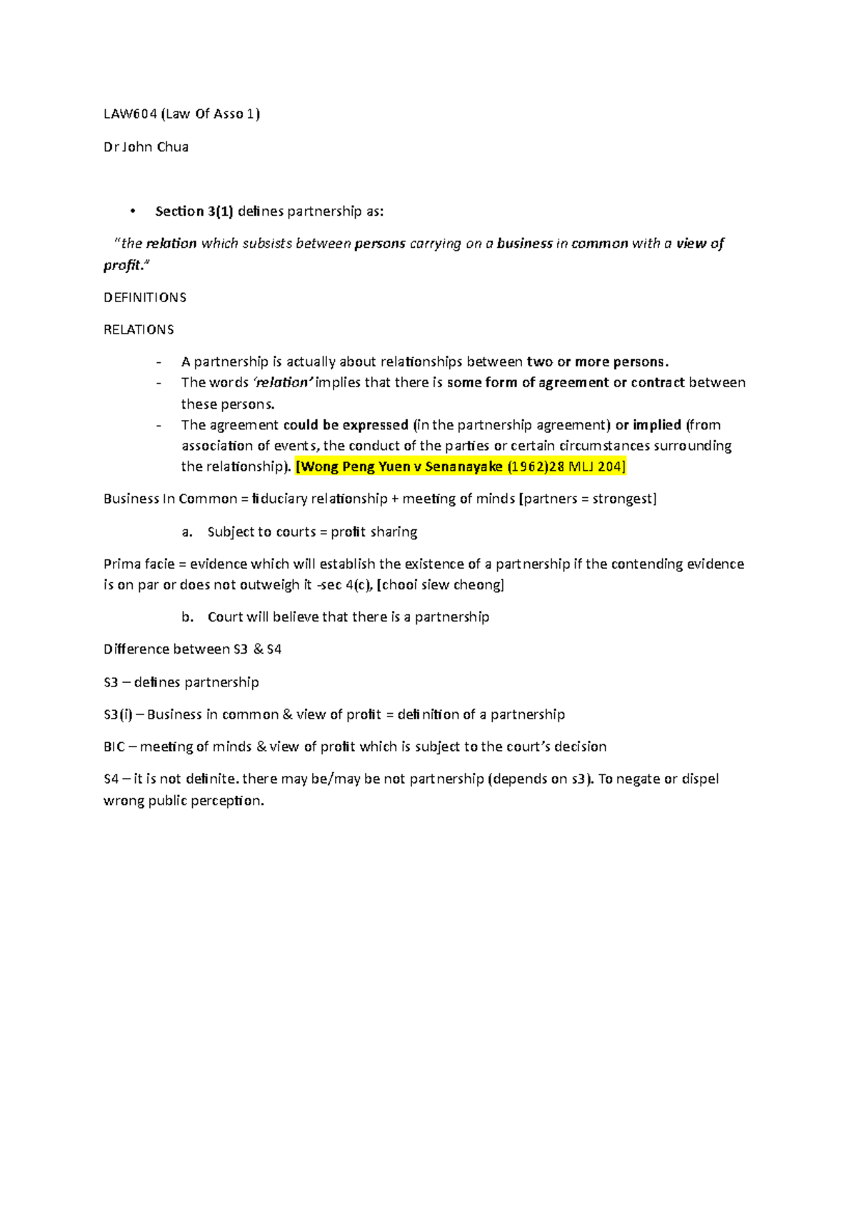 Notes Week 1 - LAW604 (Law Of Asso 1) Dr John Chua Section 3(1) defines ...