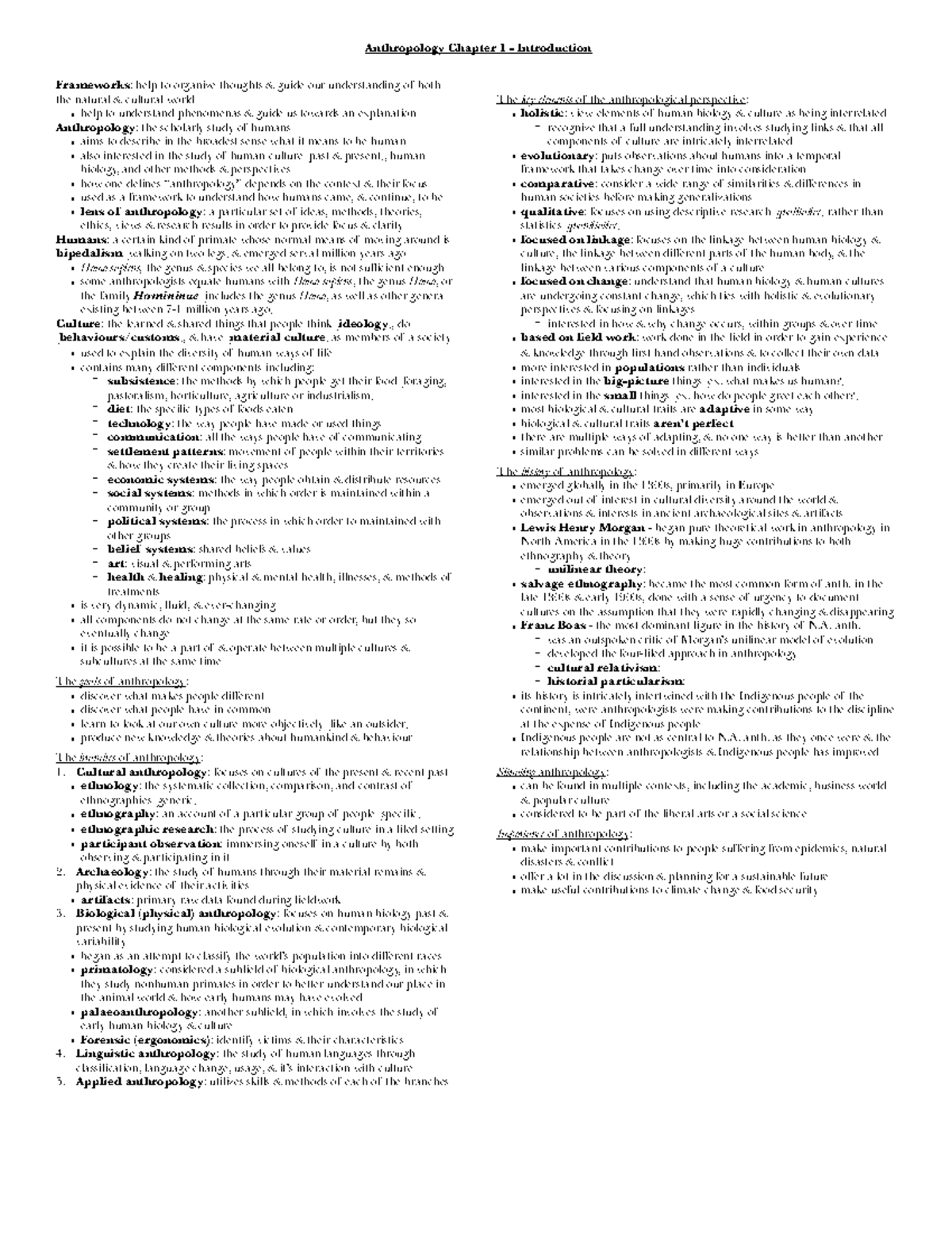 Anth 100 Notes Ch 1 Dr Erin Mcguire Anthropology Chapter 1 Introduction Frameworks