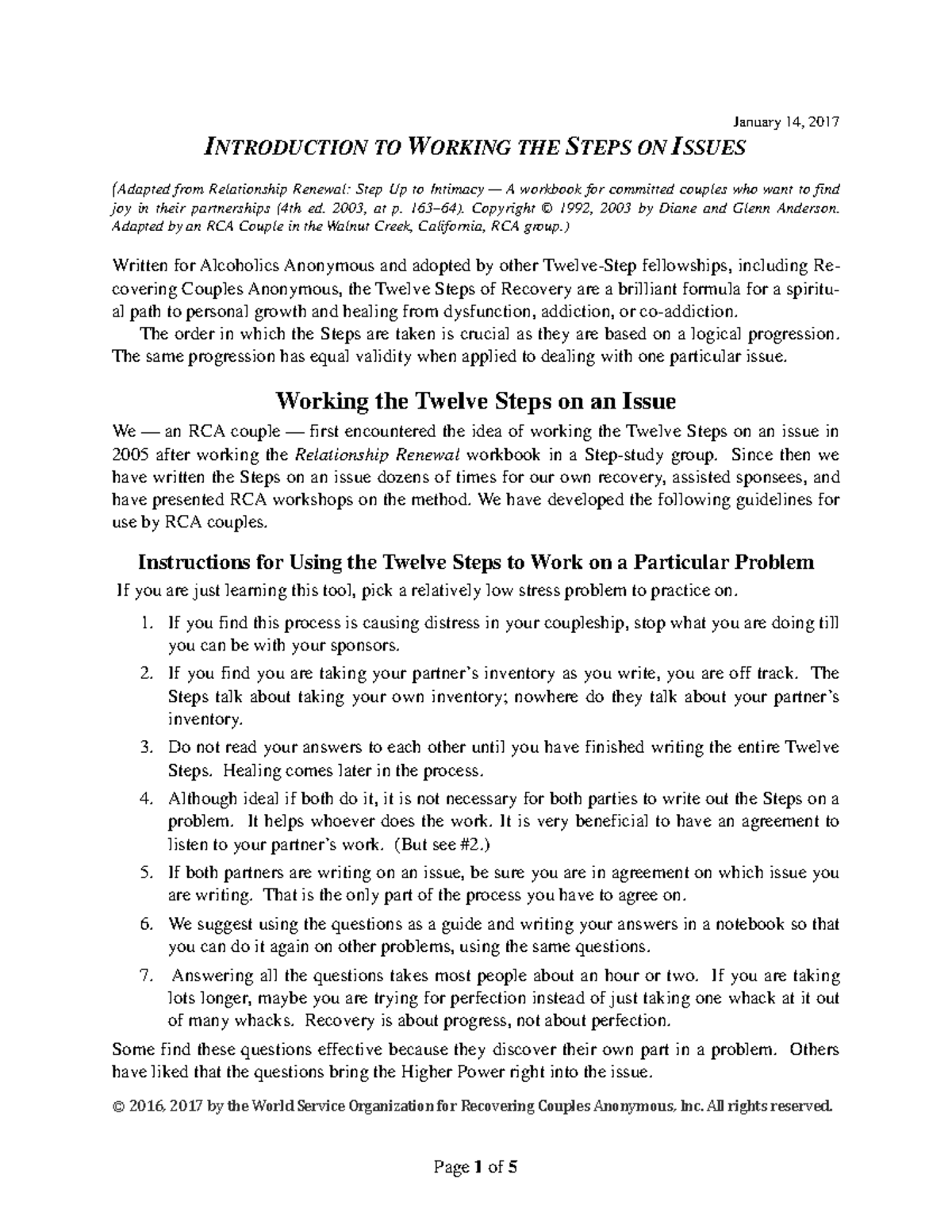 Workingthesteps 071317 - January 14, 2017 INTRODUCTION TO WORKING THE ...