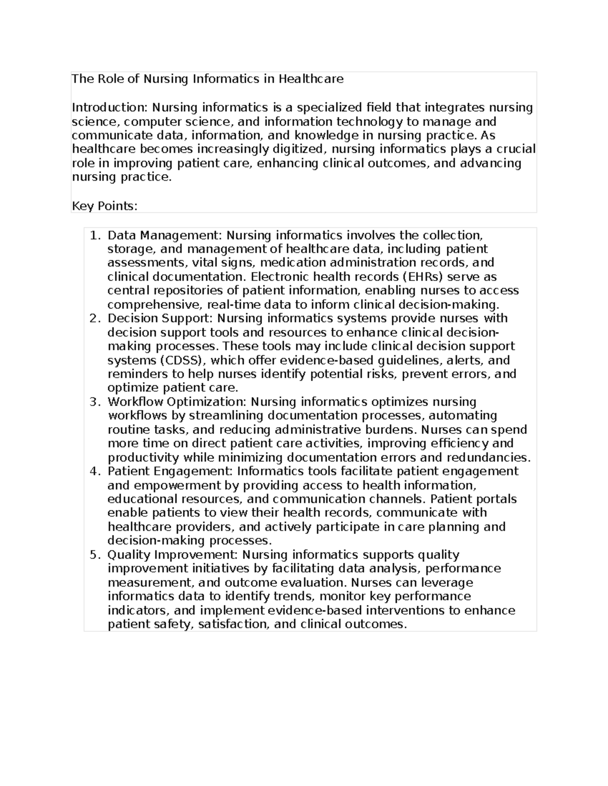 The Role of Nursing Informatics in Healthcare - The Role of Nursing ...