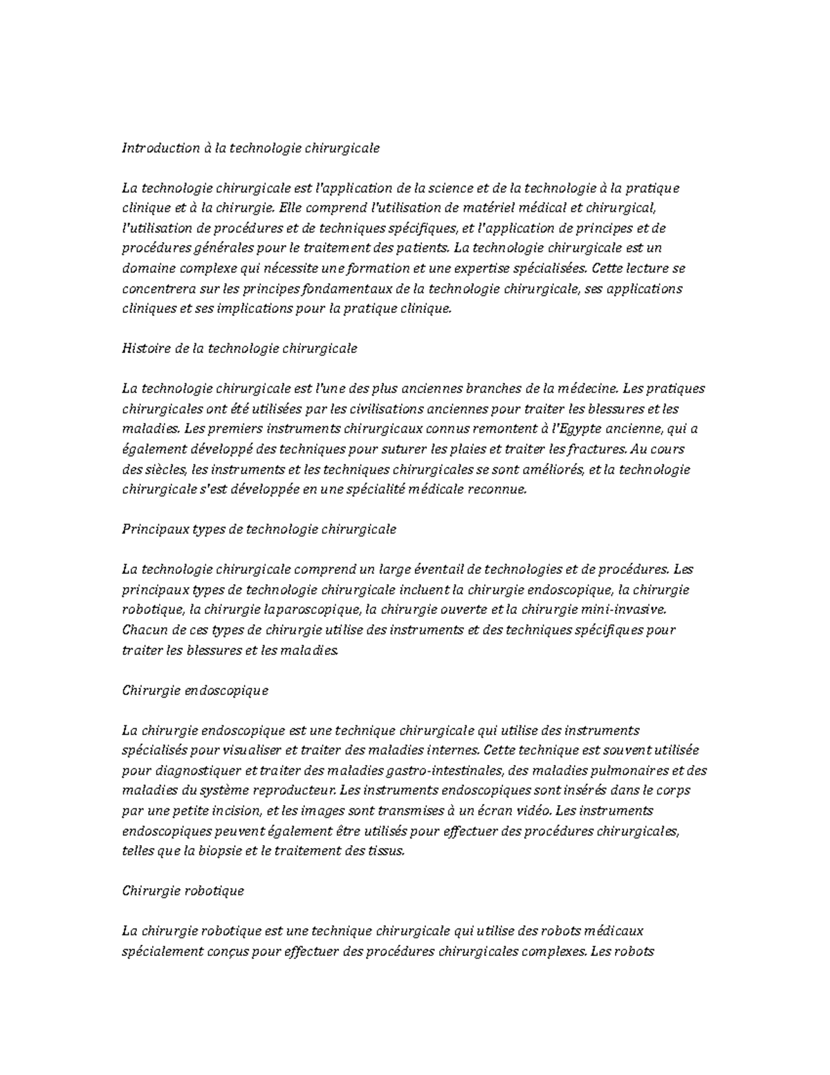 Surgical Technology note study - Introduction à la technologie ...