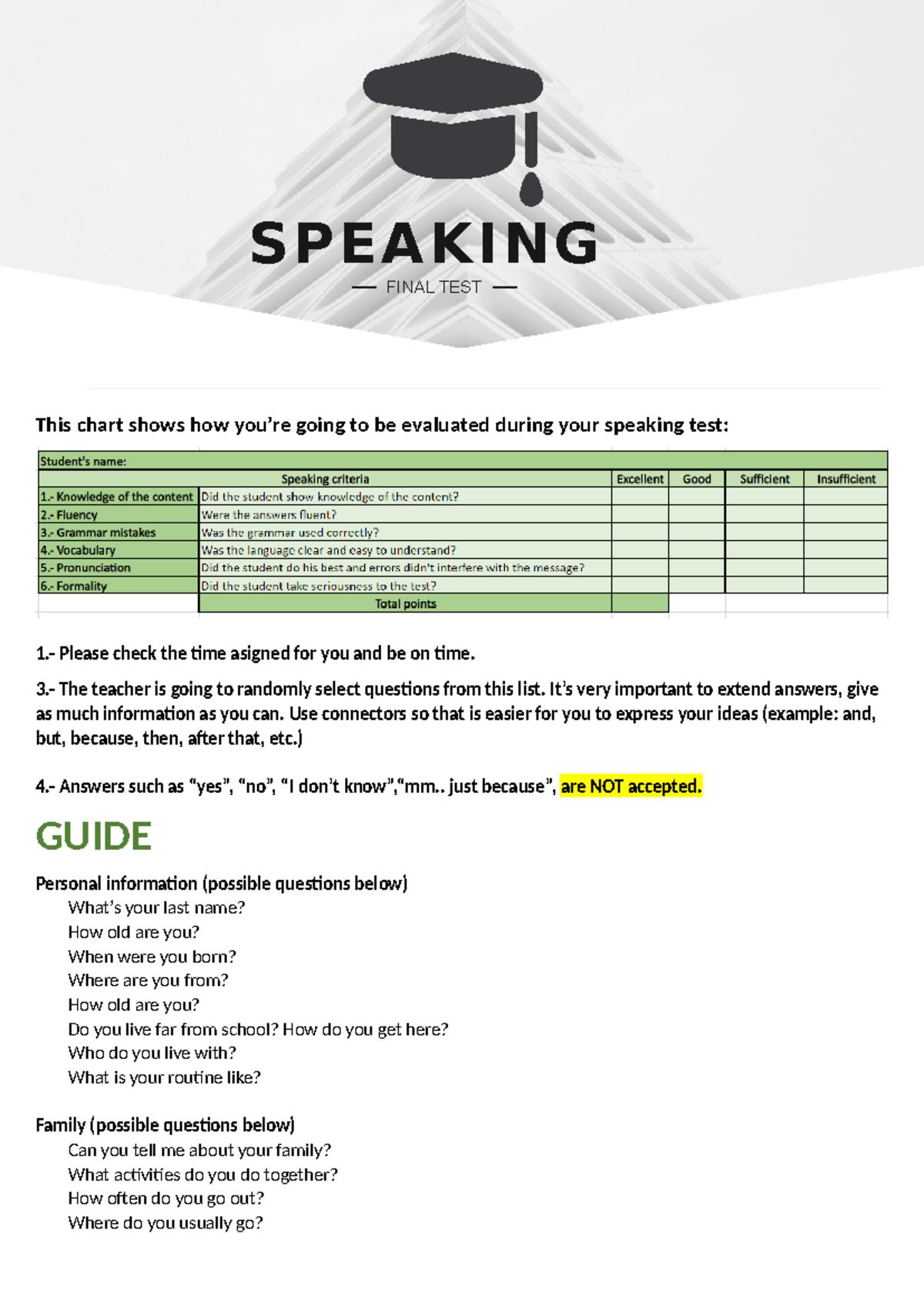 Speaking TEST- Guide Beginners - This chart shows how you’re going to ...