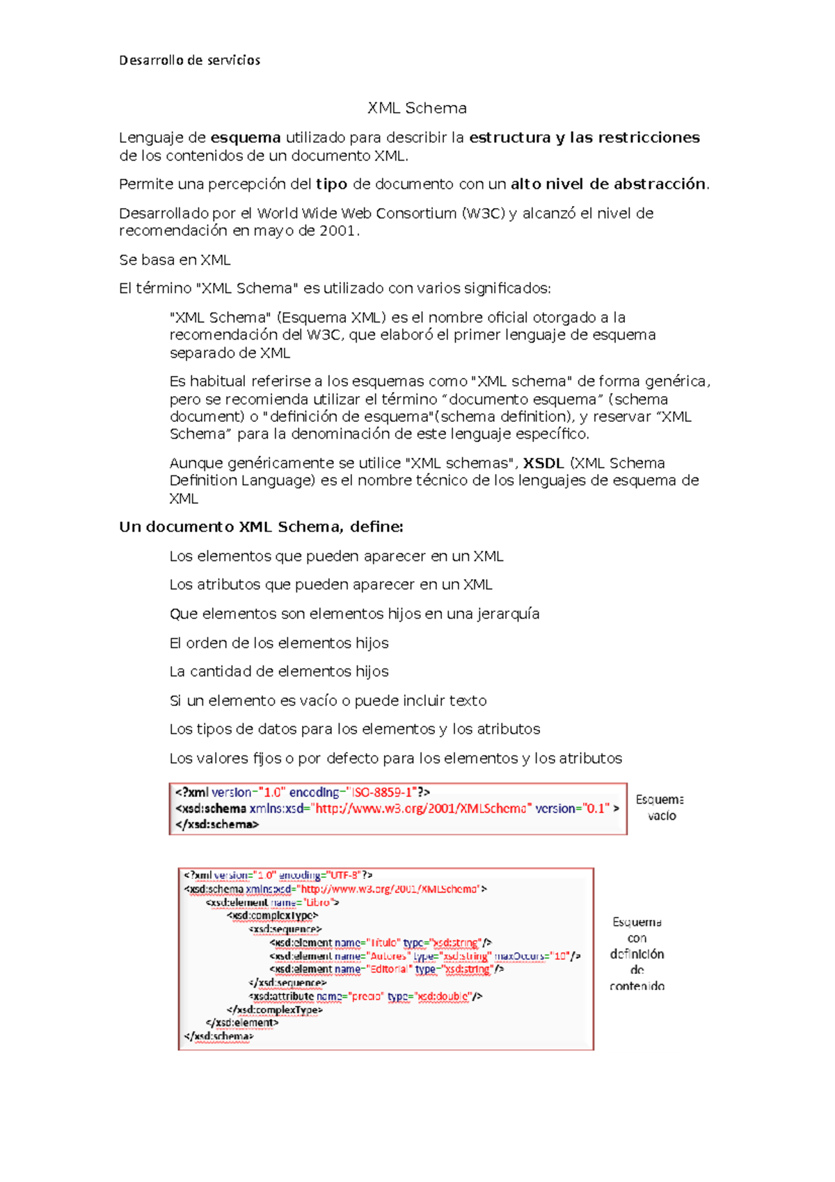 XML Schema - Desarrollo de Servicios - XML Schema Lenguaje de esquema ...