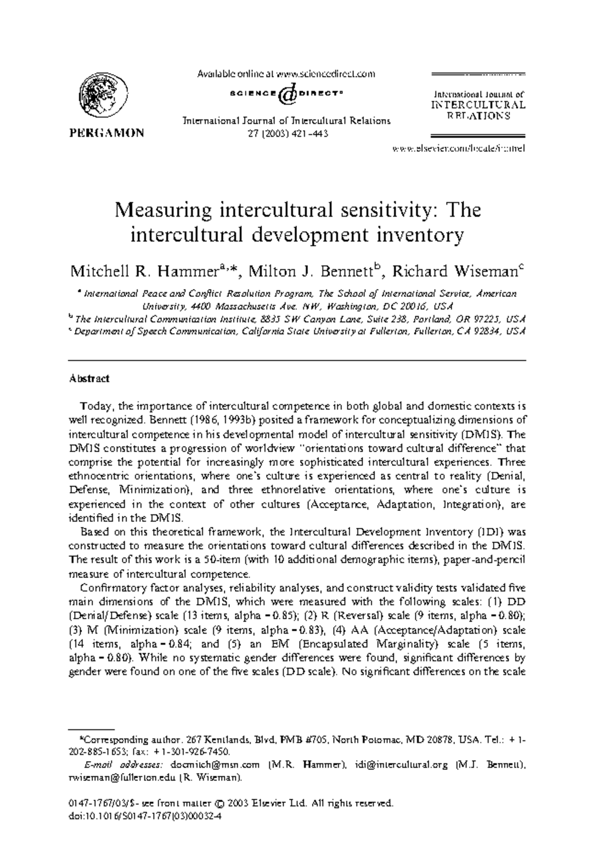 1-s2 - Research - International Journal of Intercultural Relations 27 ...