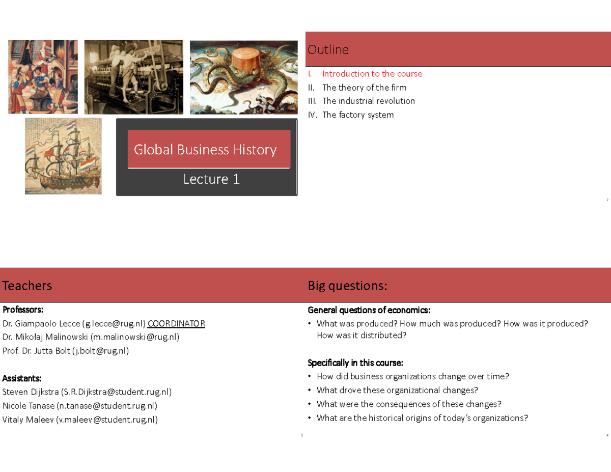 Lecture 1 Global Business History - Global Business History Lecture 1 ...