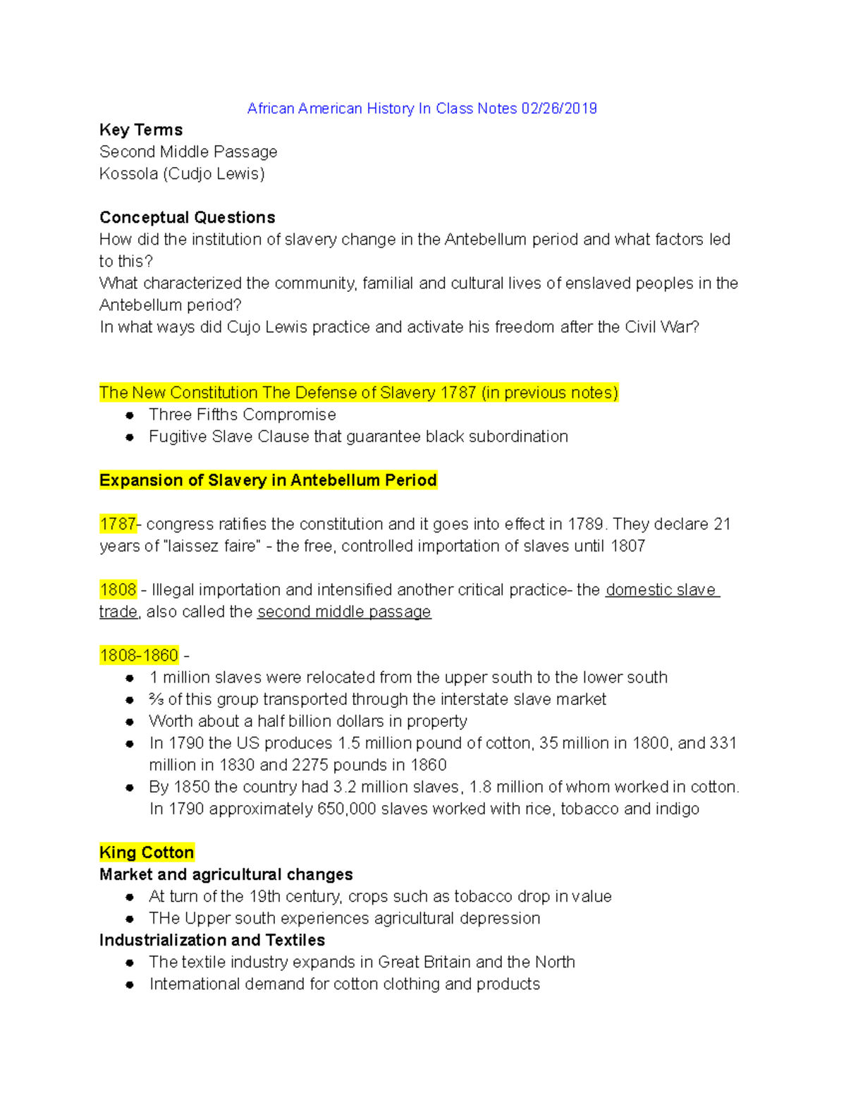 African American History In Class Notes Week 5 - African American ...