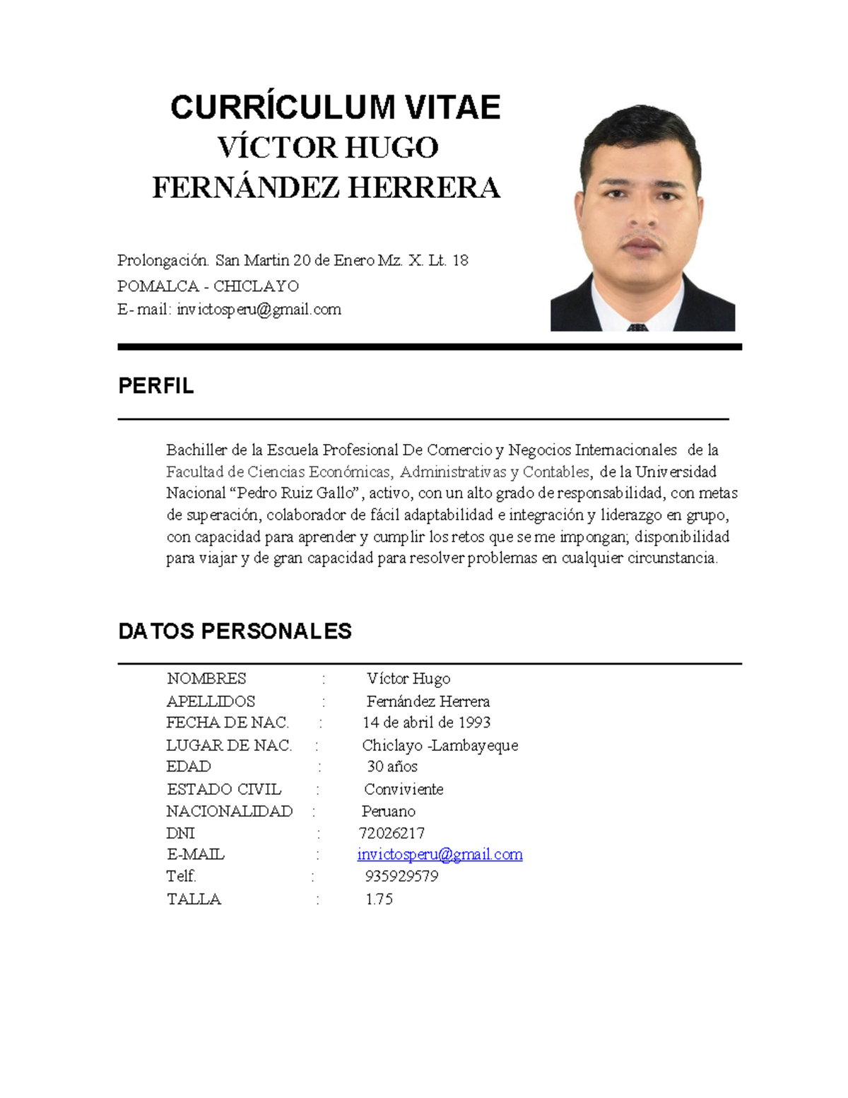 CV - cv para temas requeridos - CURRÍCULUM VITAE VÍCTOR HUGO FERNÁNDEZ ...