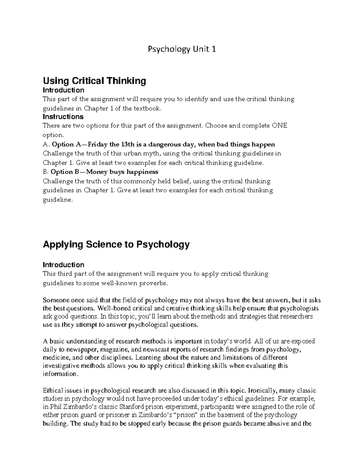 Psycology-2 - Introduction - Psychology Unit 1 Using Critical Thinking ...