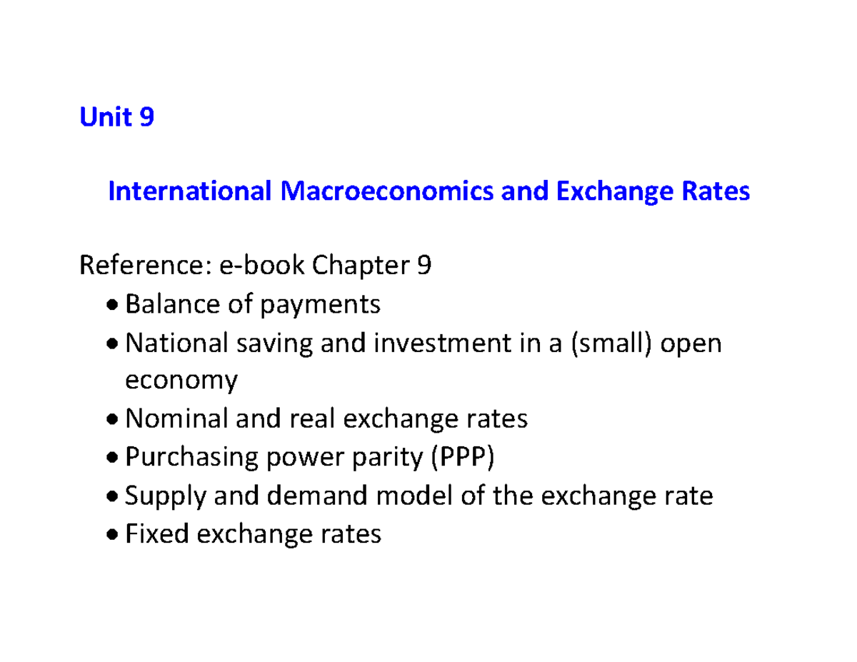 Lecture 9 - balance of payments exchange rates - Unit 9 International ...