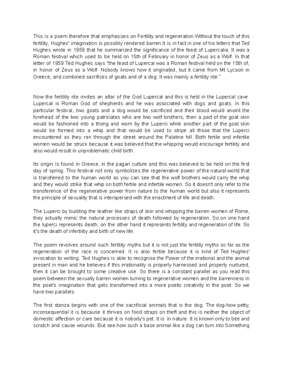 Ted Hughes - It about the poem Lupercalia - This is a poem therefore ...